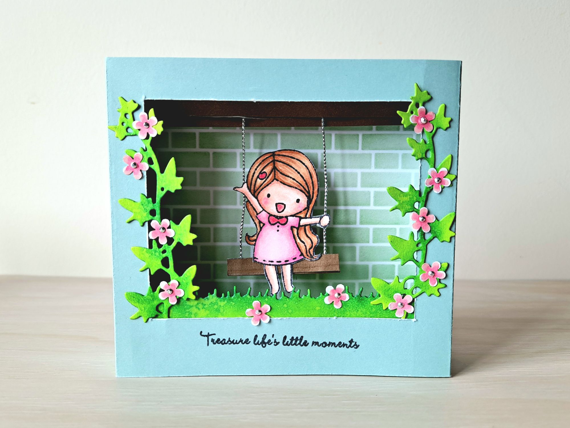 Pop Up Shadow Box Card with Interactive Swing – Hugs in a Card